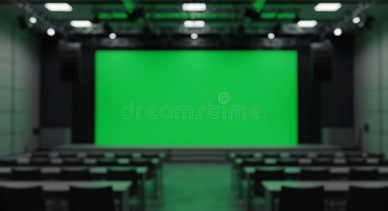 Empty Auditorium with Green Screen Stock Illustration - Illustration of ...