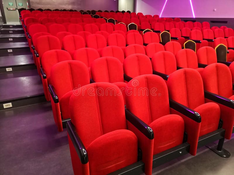 Empty Auditorium Hall with Red Chairs Stock Image - Image of chair ...