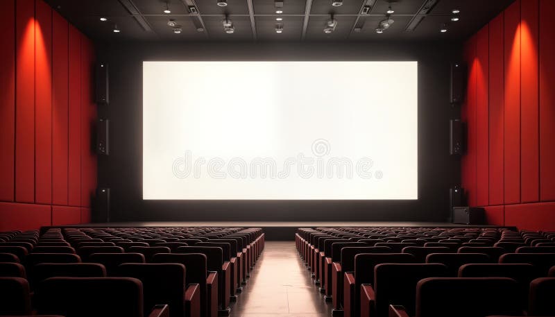 Empty Auditorium with Large White Screen. Warm Tones. Modern Design ...