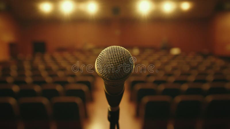 Empty Auditorium with Microphone on Stage Stock Illustration ...