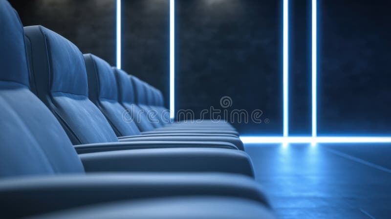 Empty Auditorium with Blue Seats and Warm Lighting for Event Space ...