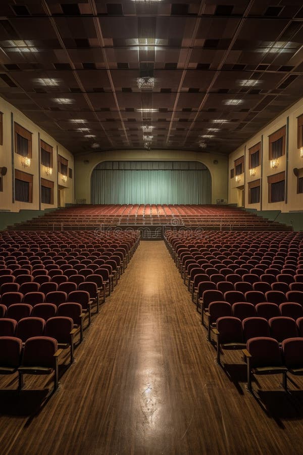 Theater Stage with Empty Seats and Illuminated Stage Lights Stock Photo ...