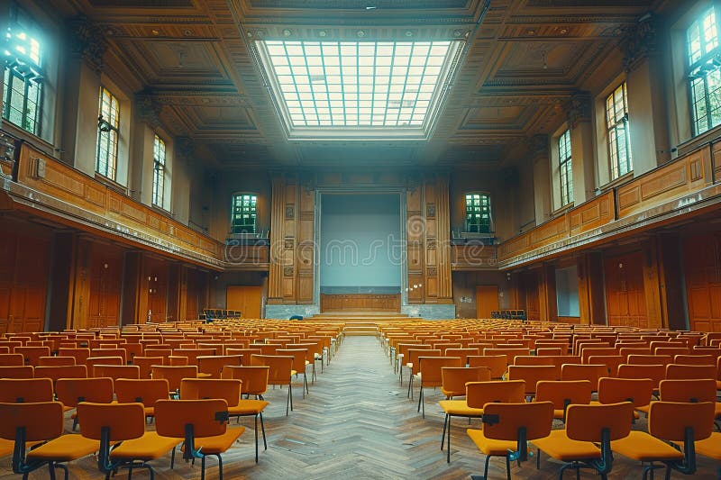 Empty Auditorium with Wooden Interior and Skylight Stock Illustration ...