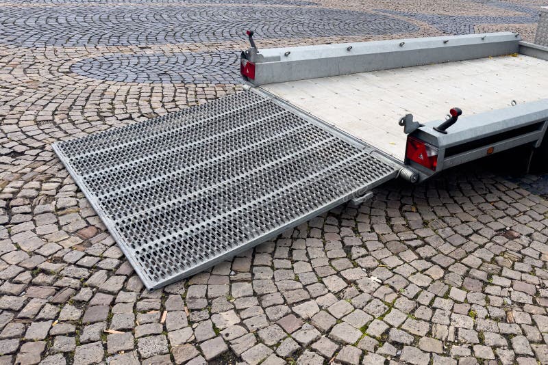 Empty Auto Trailer with Lowered Ramp. Ready for Loading. Stock Image ...