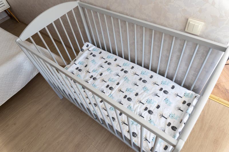 Empty Baby Crib with Mattress and Sheet Stock Photo - Image of comfort ...