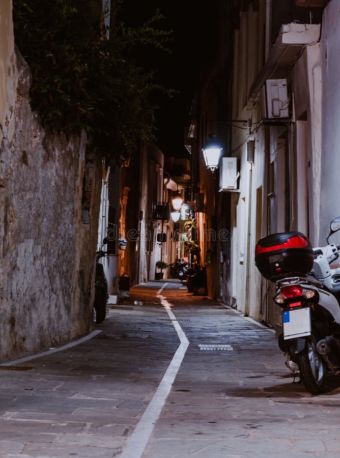 Empty Back Street at Night in the Old Part of Mediterranean Town Stock ...