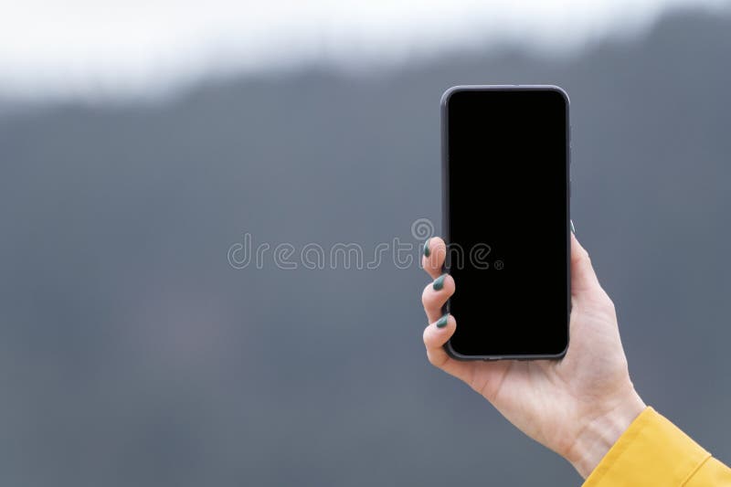 Empty Back Screen of Smartphone in Womans Hand . Space for Text. Phone ...