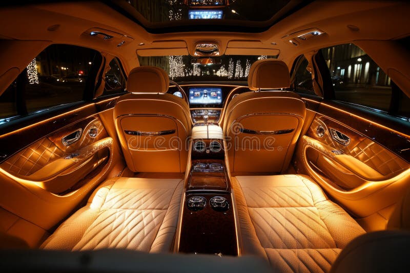 Empty Back Seats of Luxury Car Glowing with Ambient Orange Lighting at ...