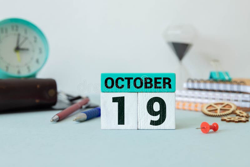 Empty Background with Number Cube on the Table, October 19. Stock Photo ...