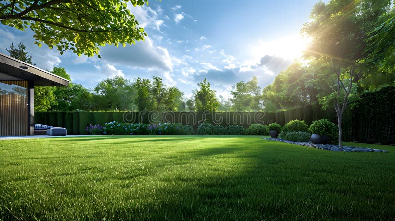 Empty Backyard with Green Grass and Blue Sky. this is AI Generative ...