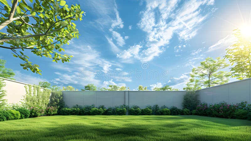Empty Backyard with Green Grass and Blue Sky. this is AI Generative ...