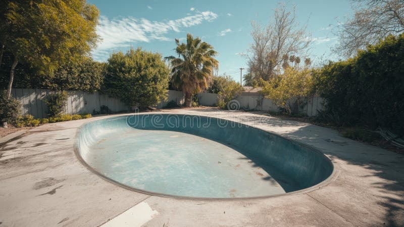Empty Backyard Pool with Trees Under Clear Sky Stock Image - Image of ...