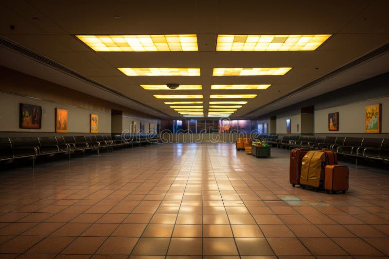 Empty Baggage Claim Area with Illuminated Signs Stock Illustration ...