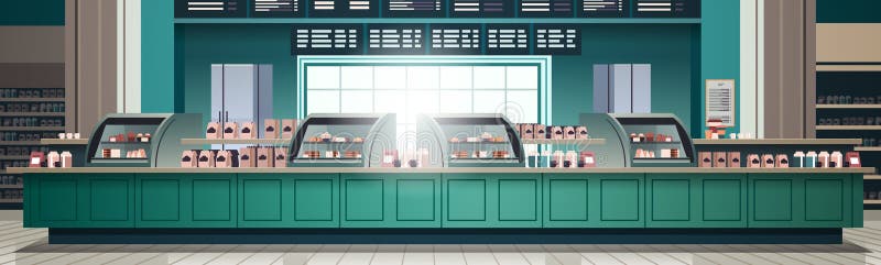 Empty Bakery Shop Interior with Furniture, Pastry Stock Vector ...