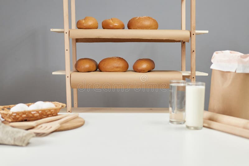 Empty Bakery Workplace with Tools and Ingredients on Table, Copy Space ...