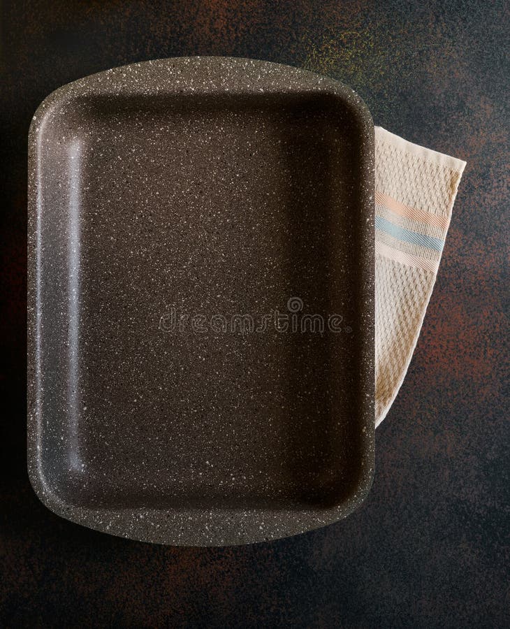 Empty Baking Tray with Non-stick Granite Coating on Dark Background ...