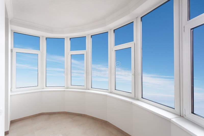 Empty Balcony of Modern Apartment with Panoramic Windows Stock Photo ...