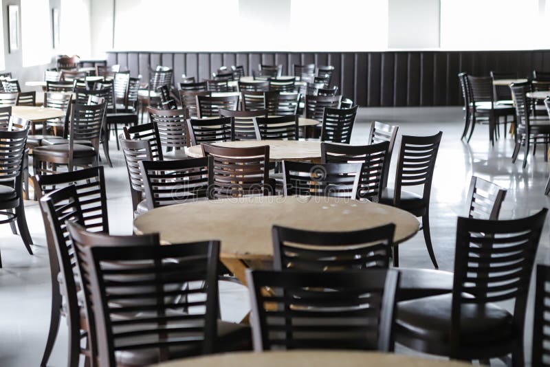 Empty Ballroom, with Several Round Tables Stock Image - Image of brown ...
