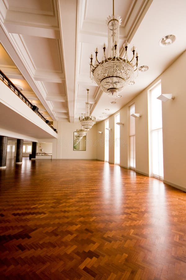 Empty Ballroom with Wooden Floor Stock Image - Image of indoors ...