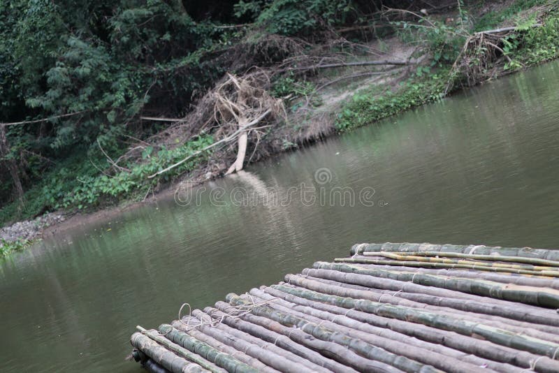 An Empty Bamboo Raft Down the River in Ratchaburi, Thailand in the ...