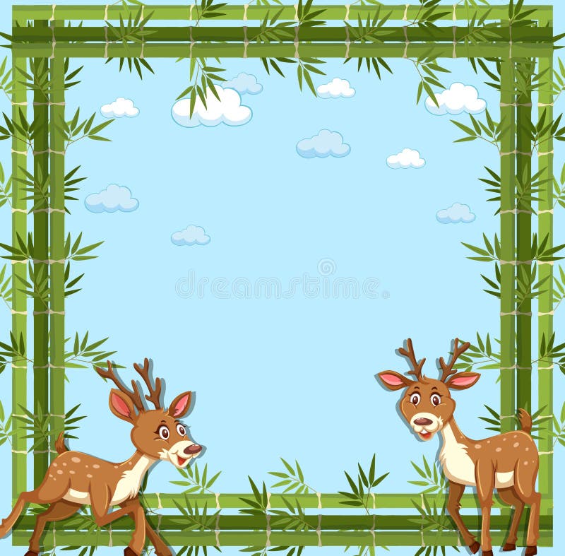 Empty Banner with Bamboo Frame and Deer Cartoon Character Stock Vector ...