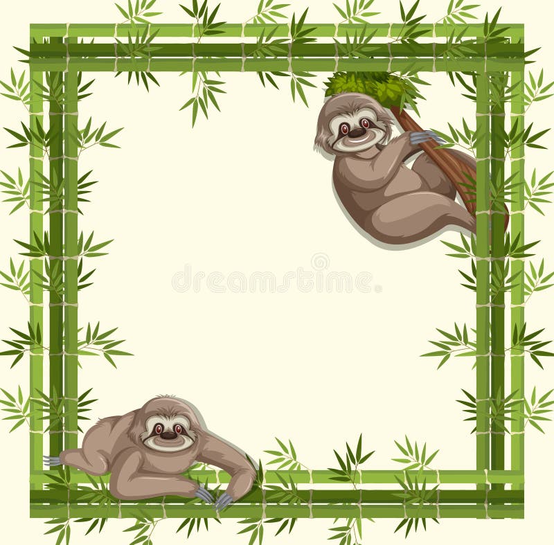 Empty Banner with Bamboo Frame and Sloth Cartoon Character Stock Vector ...