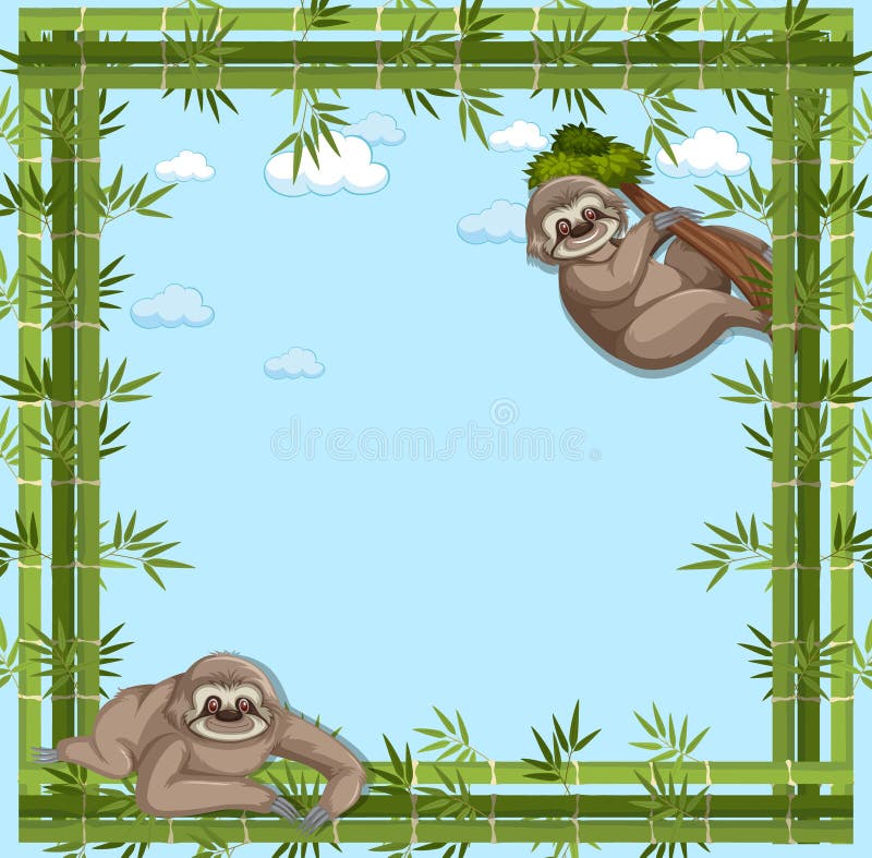 Empty Banner with Bamboo Frame and Sloth Cartoon Character Stock Vector ...
