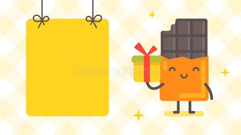 Empty Banner and Chocolate Character Holding Gift Box. Funny Character ...
