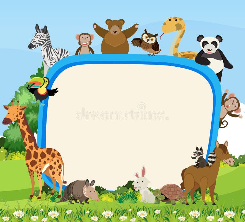 Empty Banner with Cute Various Wild Animals Stock Vector - Illustration ...