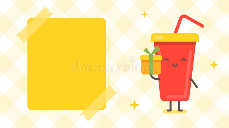 Empty Banner and Drink Character Holding Gift Box. Funny Character ...