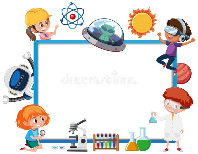 Empty Banner with Kids in Technology Theme Stock Vector - Illustration ...