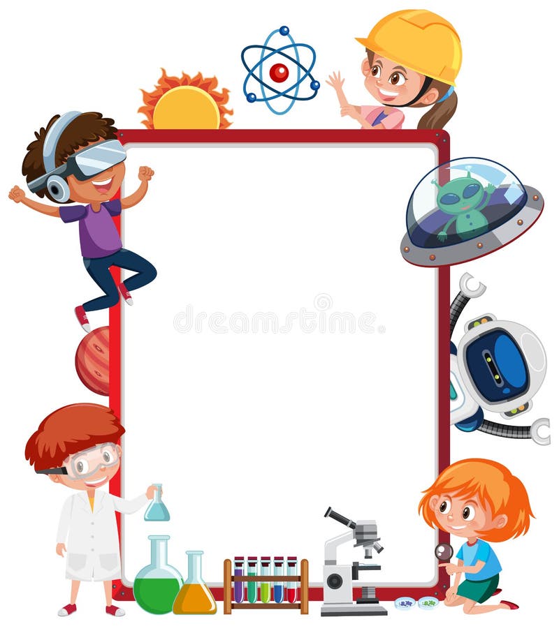 Empty Banner with Kids in Technology Theme Stock Vector - Illustration ...
