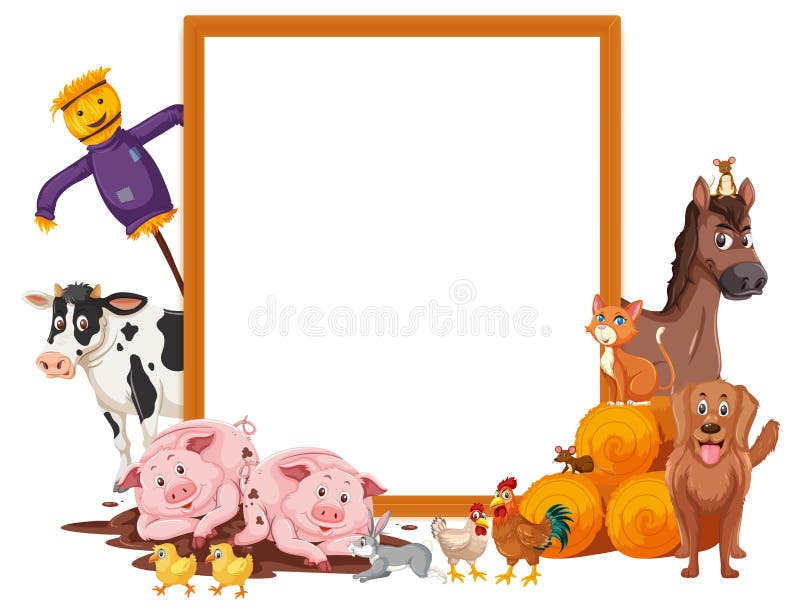 Empty Banner with Many Farm Animals Stock Vector - Illustration of cute ...