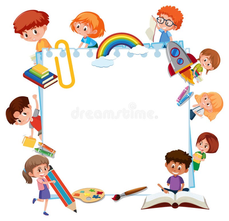 Empty Banner with Many Kids Cartoon Character Stock Vector ...