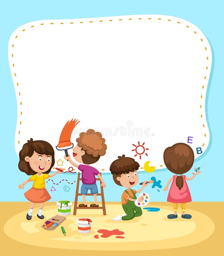 Empty Banner Template with Children in Classroom Stock Vector ...