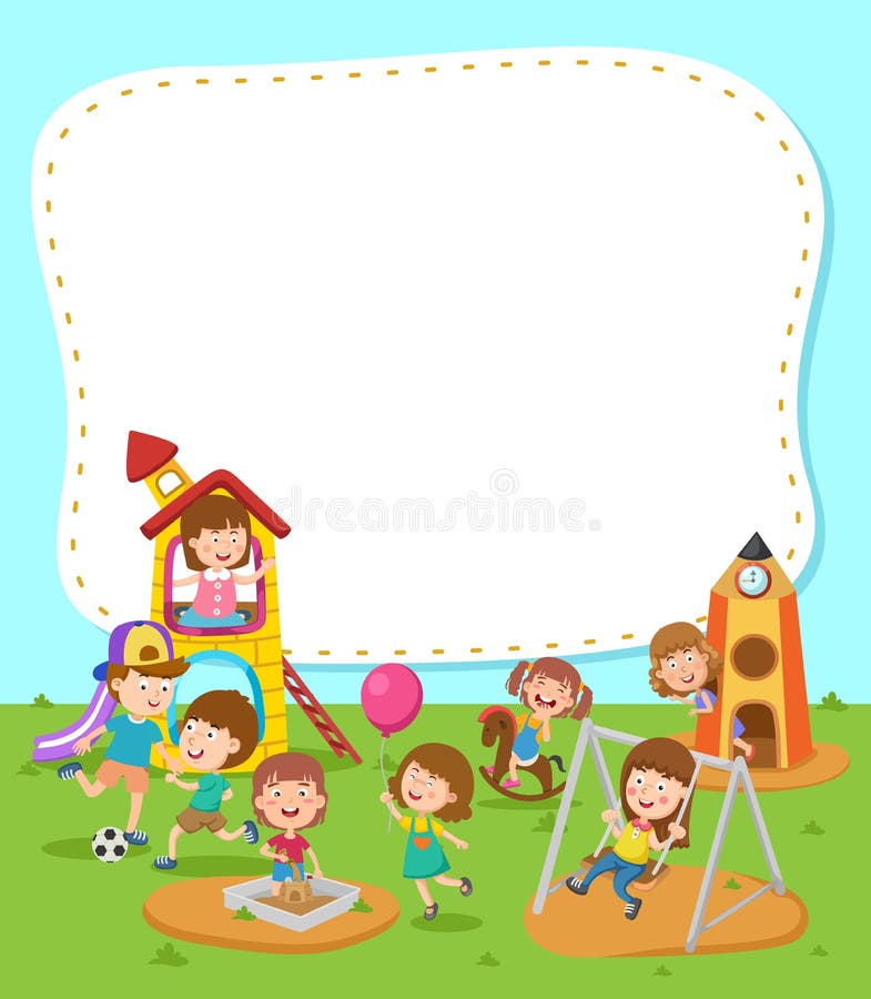 Empty Banner Template with Children Playing in Playground Stock Vector ...