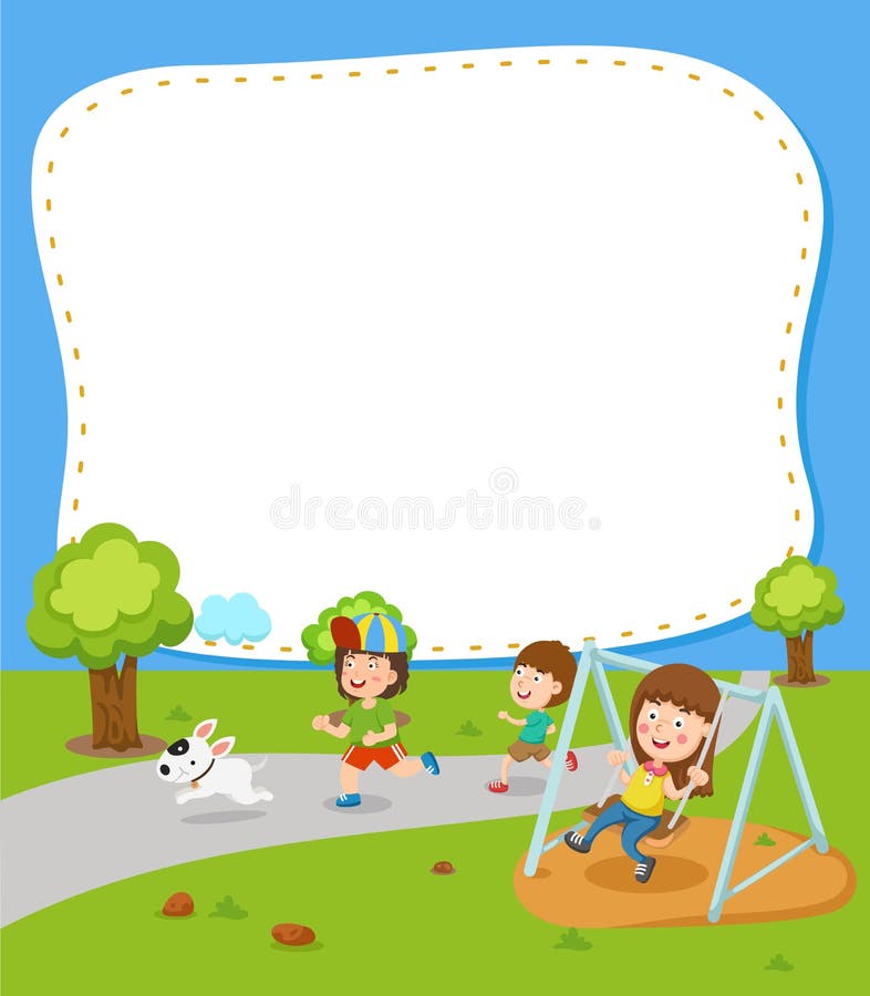 Empty Banner Template with Children Playing in Playground Stock Vector ...