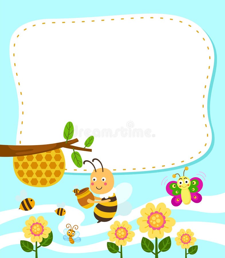 Empty Banner Template with Cute Bee Collect Honey Stock Vector ...