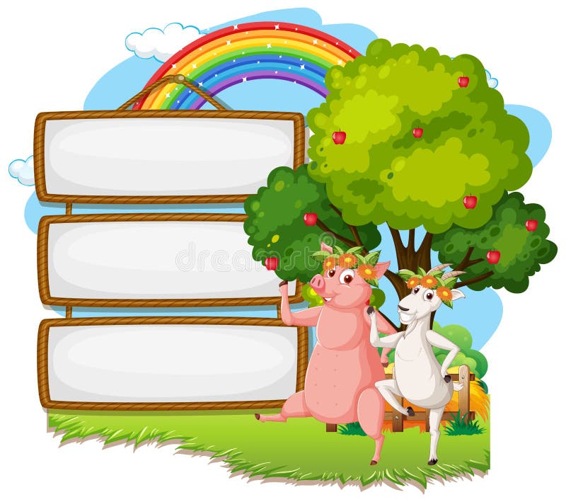 Empty Banner Template with Farm Animals Stock Vector - Illustration of ...