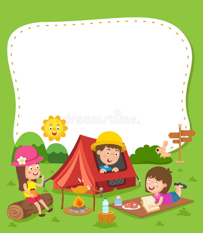 Empty Banner Template with Kids Summer Camp Stock Vector - Illustration ...