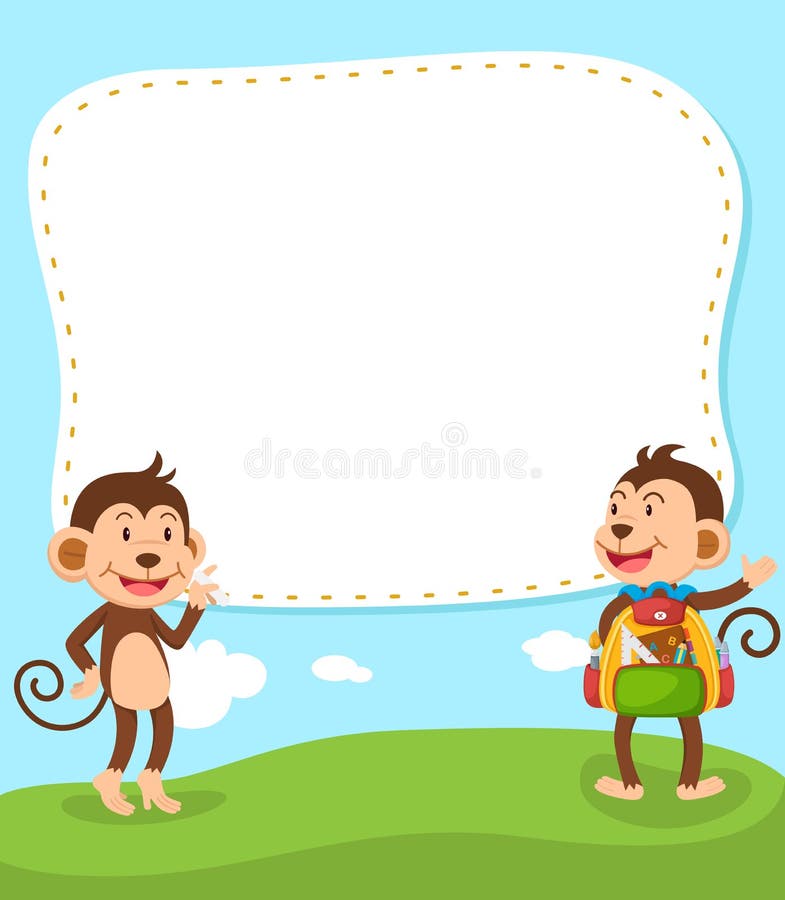 Empty Banner Template with Two Monkey Stock Vector - Illustration of ...