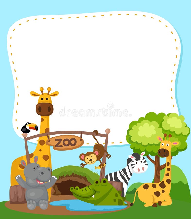 Empty Banner Template with Zoo Stock Vector - Illustration of pretty ...