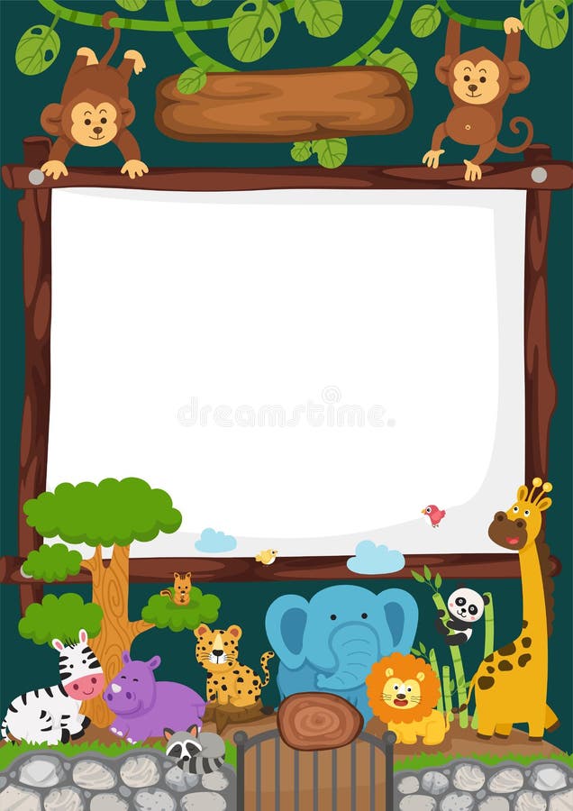 Empty Banner Template with Zoo Stock Vector - Illustration of border ...