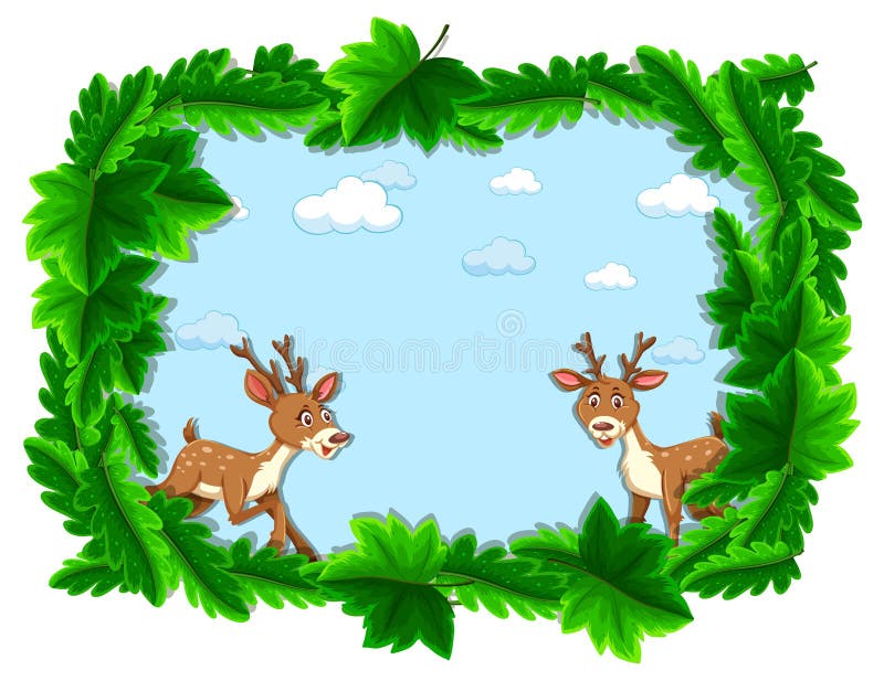 Empty Banner with Tropical Leaves Frame and Deer Cartoon Character ...