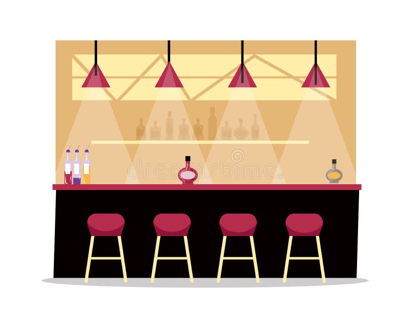 Empty Bar Counter Interior with Shelves and Alcohol Drinks Bottles ...