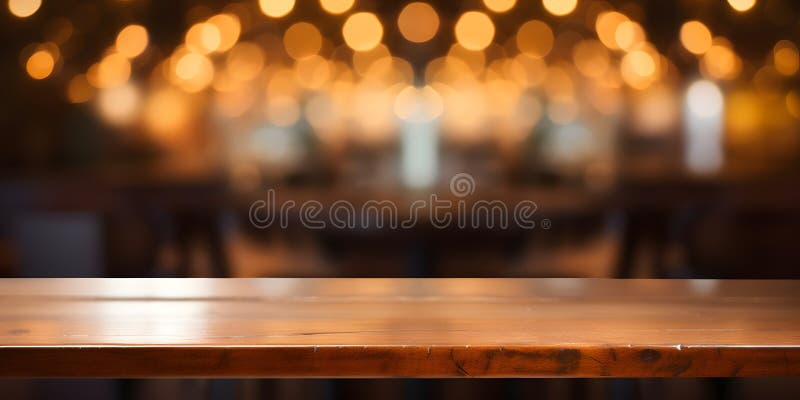 Empty Bar Table Mock-up in Coffee House Bar Bokeh Blurred Background ...