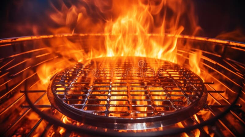 Empty of Barbecue Grill with Fire Flames, Fire Grid Stock Illustration ...