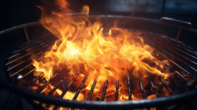 Empty of Barbecue Grill with Fire Flames, Fire Grid Stock Illustration ...