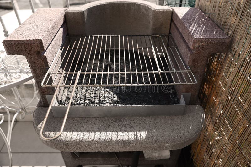 Empty Barbecue Grill with Grid on Outdoor Terrace Stock Image - Image ...