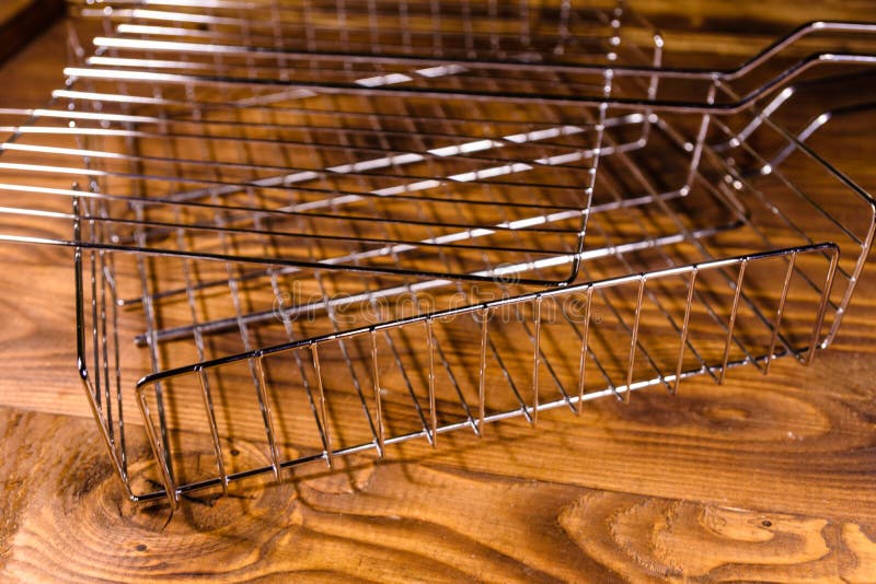 Empty Barbecue Grill on a Wooden Table Stock Image - Image of metal ...